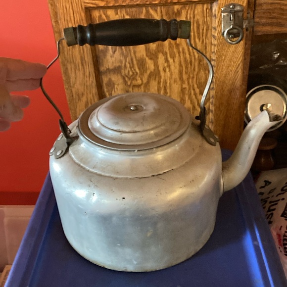 Vintage | Kitchen | Vintage Aluminum Teapot Tea Kettle Wooden Handle ...